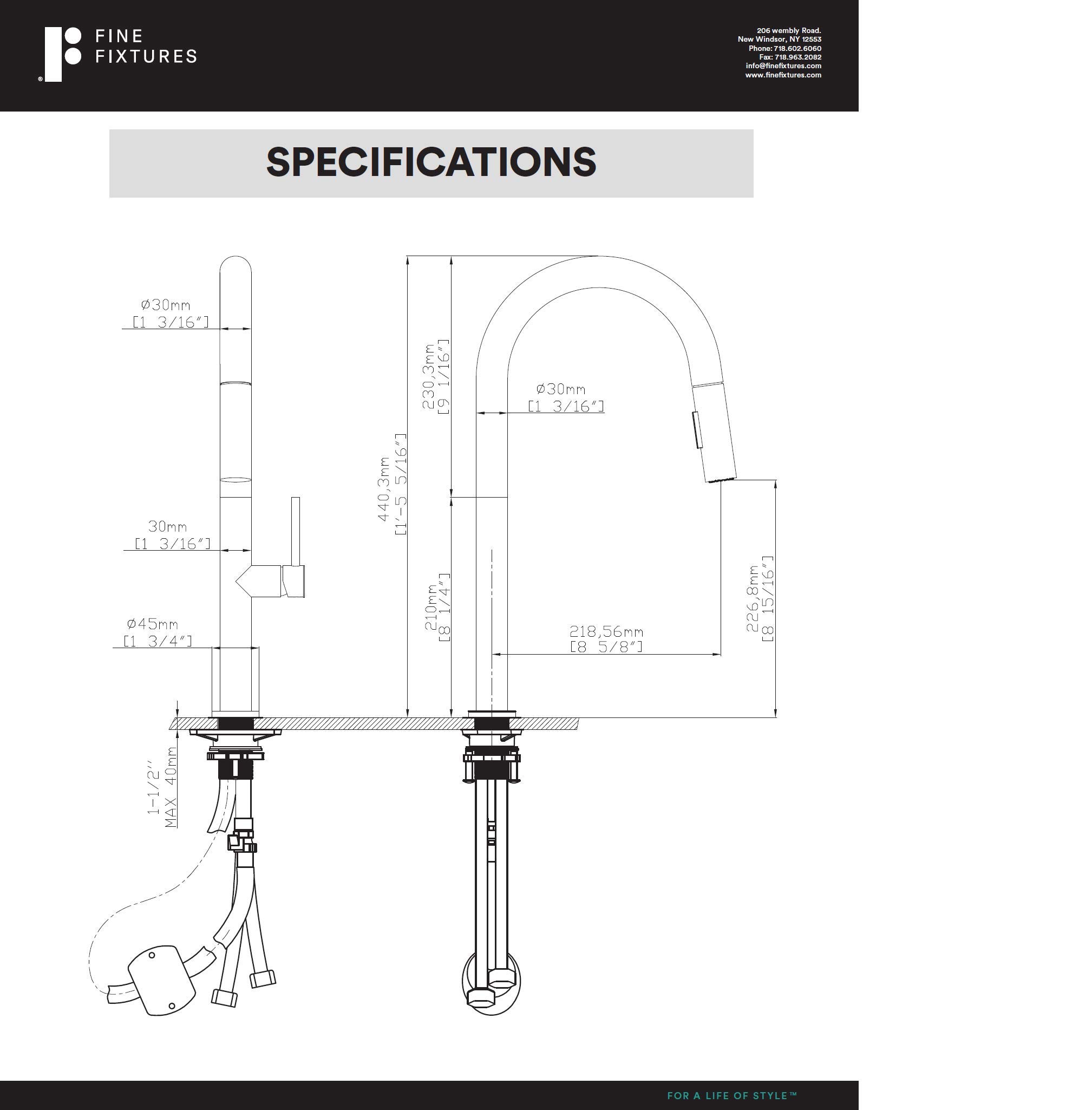 Fine Fixtures Pull Down Single Handle Kitchen Faucet Black