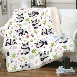 panda blanket pandas throw for girls cute pandas gifts soft flannel panda blankets for panda lovers flowers panda stuffed decor (natural panda, 50 x 60 inch)