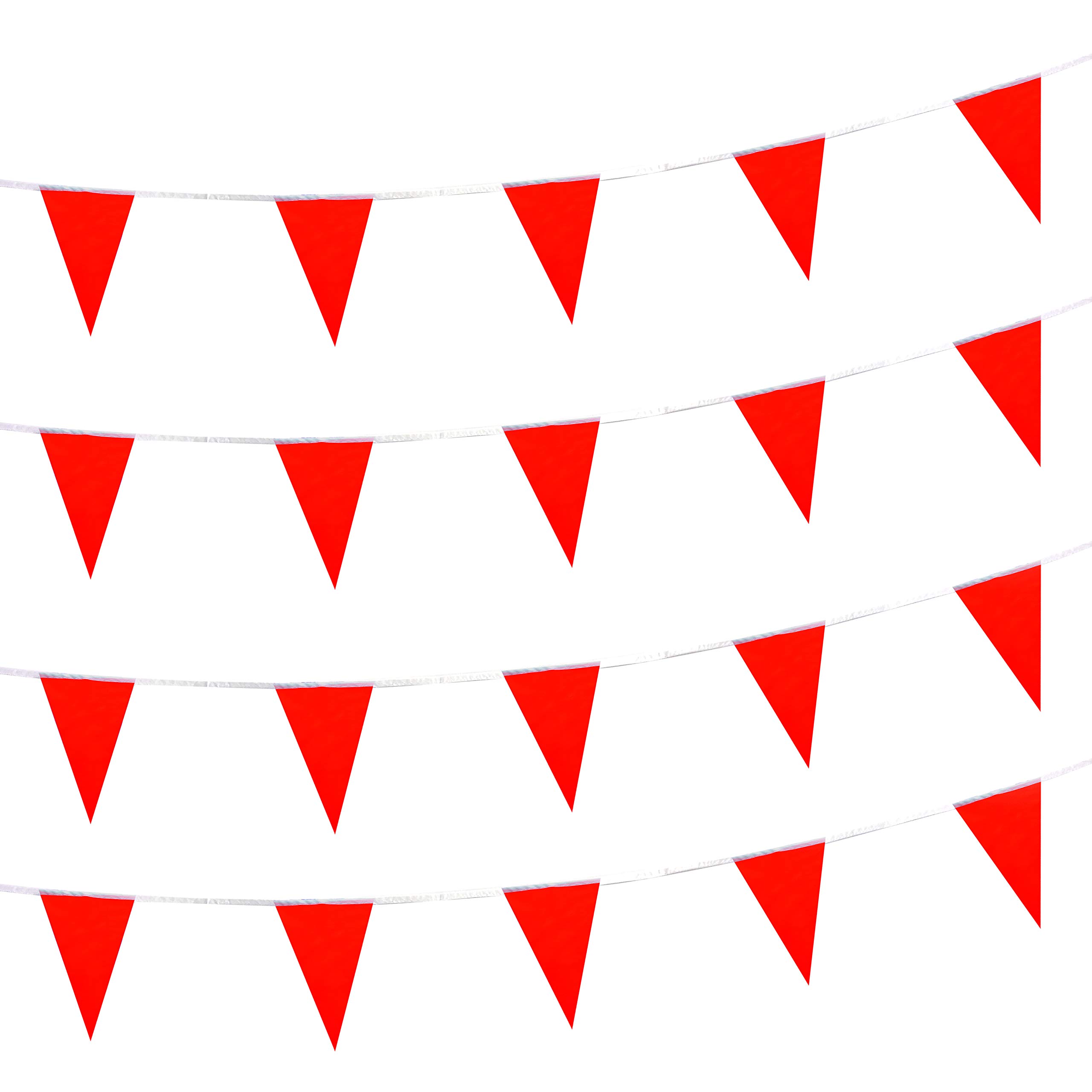 AuTop 100 Feet Solid Red Pennant Banner Flags String Triangle Bunting Flags,Decorations for Grand Opening,Birthday Party,Festival Celebration