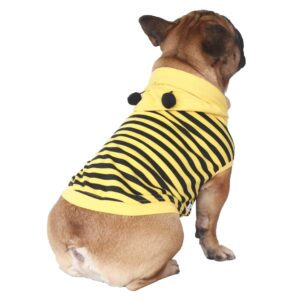 iChoue Bee Honeybee Bumblebee French Bulldog Costumes Hoodies Sleeveless Clothes Outfits Funny Cosplay Shirts for Medium Dogs Frenchie Pug English Boston Puppy - Black and Yellow, Small