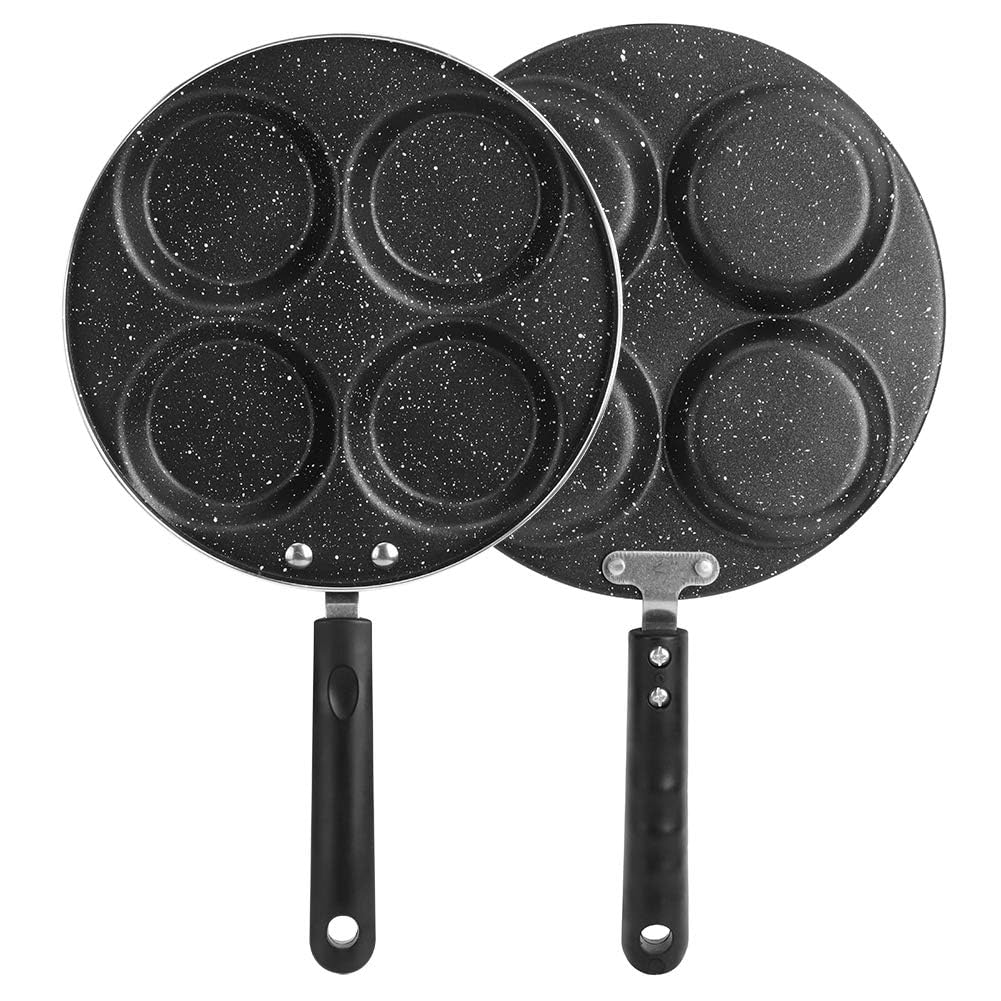 HERCHR Egg Pan 4-Cup Aluminum Egg Frying Pan Nonstick Omelette Pan Egg Cooker Pan Pancake Pan Multi Egg Pan for Breakfast Pancake, Plett, Crepe Pan, Sandwiches, Dishwasher Safe