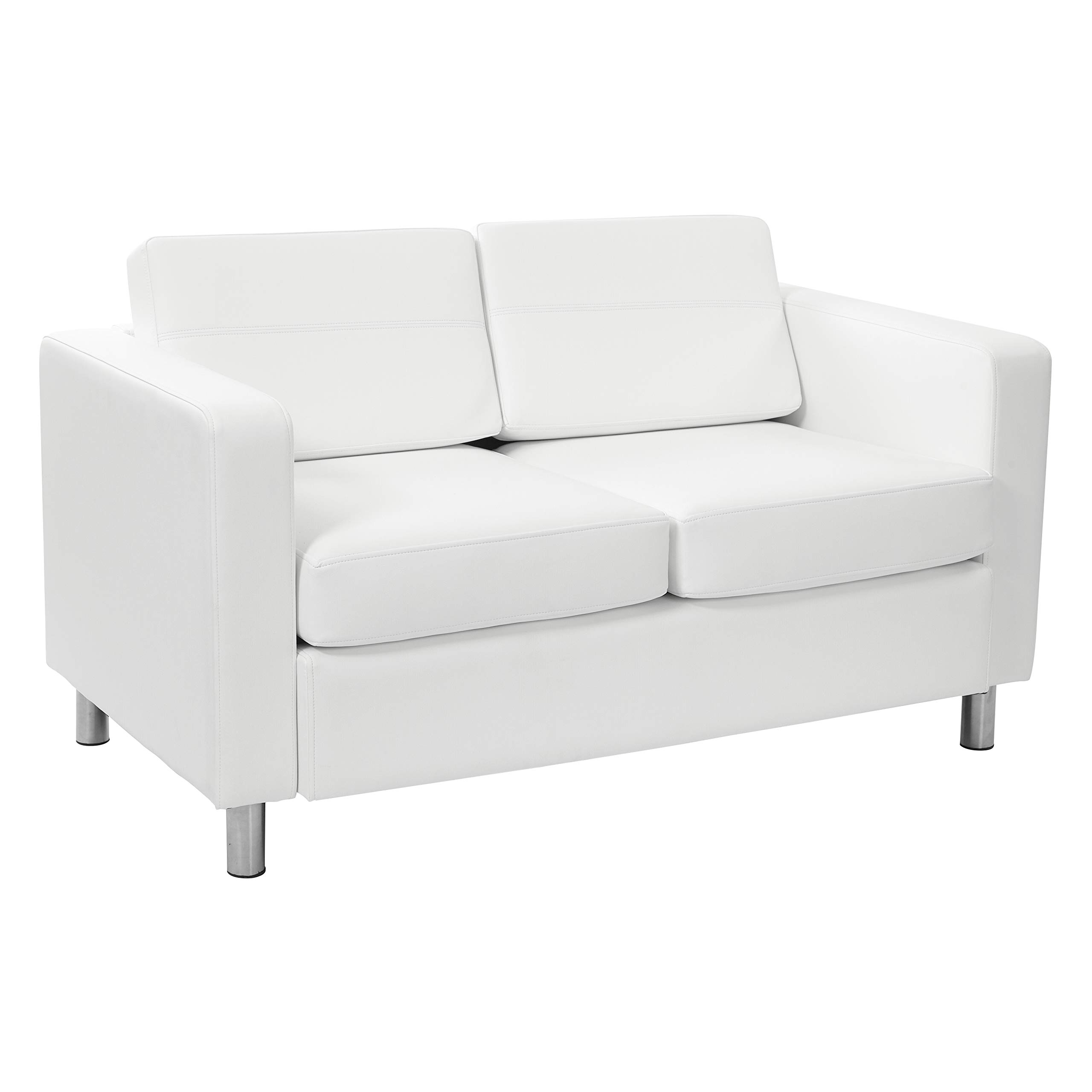 Office Star Pacific Loveseat with Padded Box Spring Seats and Silver Finish Legs, Dillon Snow Faux Leather