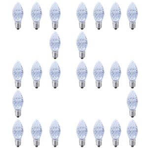 aiddomm 25 pack c7 cool white led replacement christmas light faceted bulbs, 0.72w, 2 smd leds in each light bulb, e12 base, commercial grade replacement bulbs dimmable waterproof