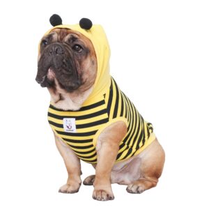 ichoue bee honeybee bumblebee french bulldog costumes hoodies sleeveless clothes outfits funny cosplay shirts for medium dogs frenchie pug english boston puppy - black and yellow, small