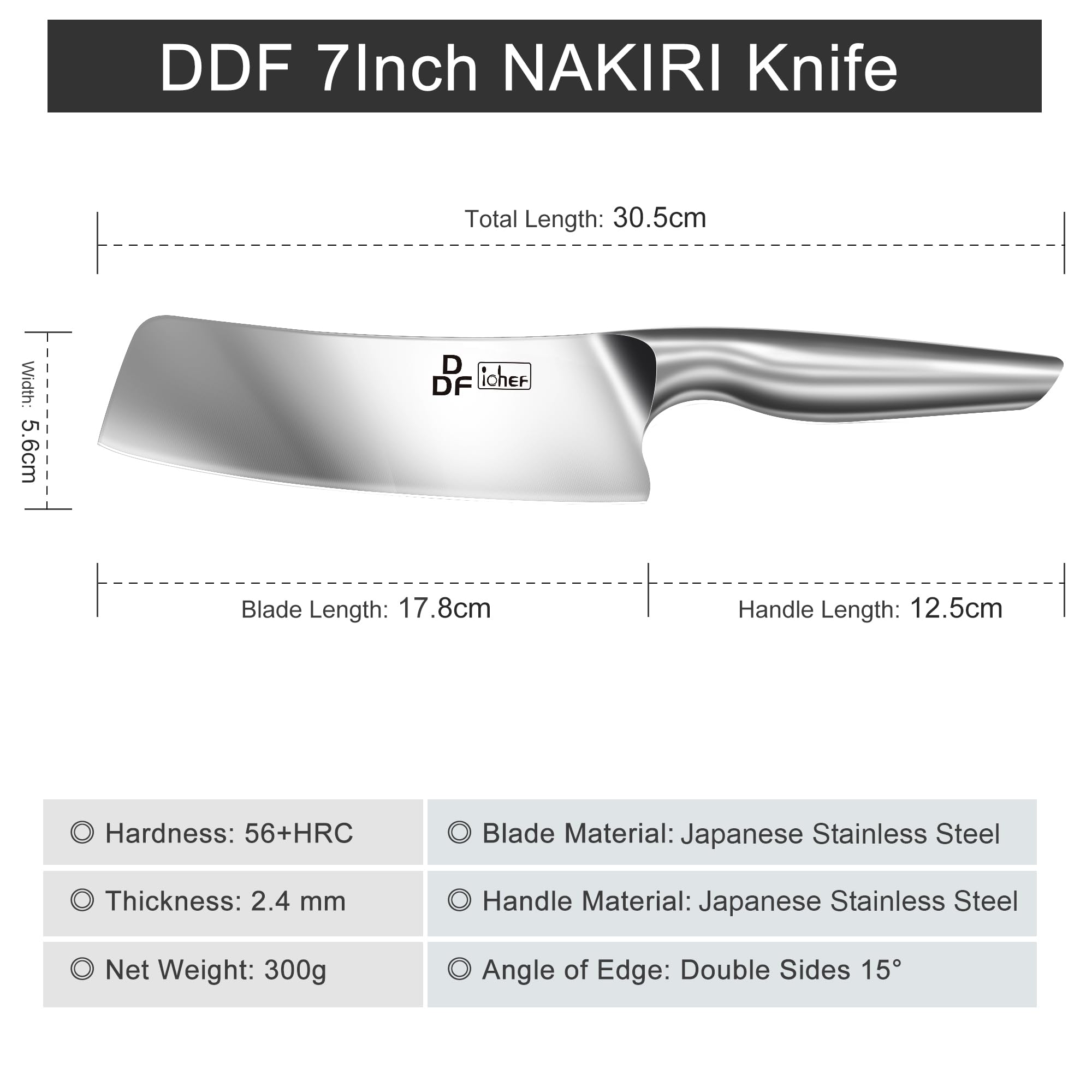 DDF iohEF Nakiri Kitchen Knife, Chef's Knife In Japanese Stainless Steel Professional Cooking Knife, Non-slip Ultra Sharp Knife with Ergonomic Handle