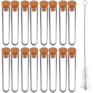 baluue 100pcs glass test tubes with cork stoppers, clear hard test tubes scientific experiments, 12 x 75mm plastic lab tubes for scientific experiments with brushes