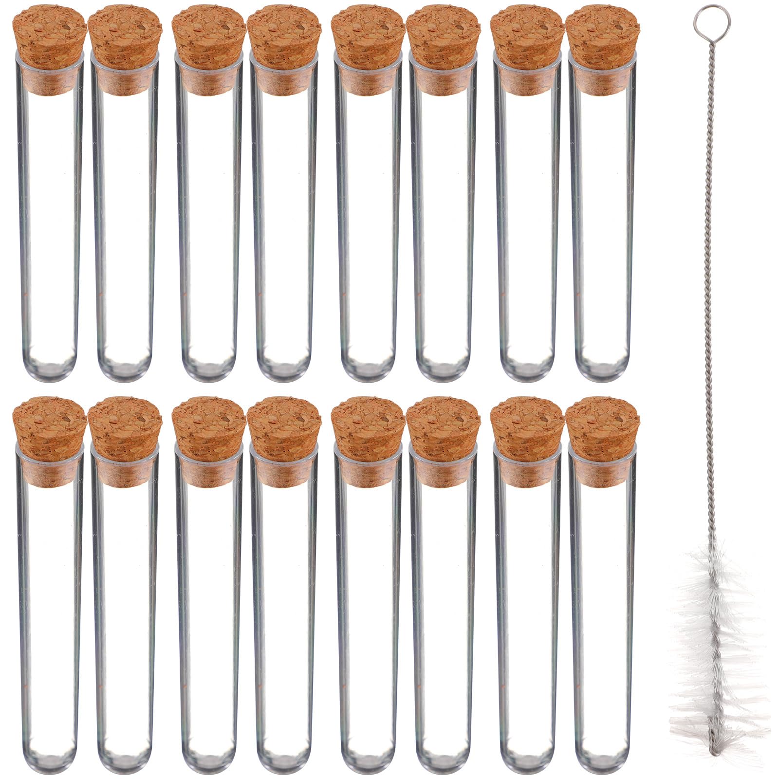 Baluue 100pcs Glass Test Tubes with Cork Stoppers, Clear Hard Test Tubes Scientific Experiments, 12 x 75mm Plastic Lab Tubes for Scientific Experiments with Brushes