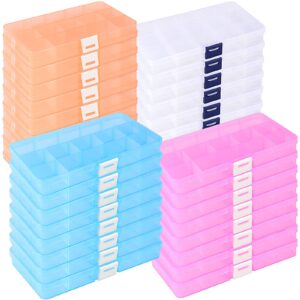 zoenhou 32 pack 15 grids plastic bead organizer box, 4 colors plastic storage containers small tackle box with adjustable removable dividers for jewelry bead earring fishing hook small accessories