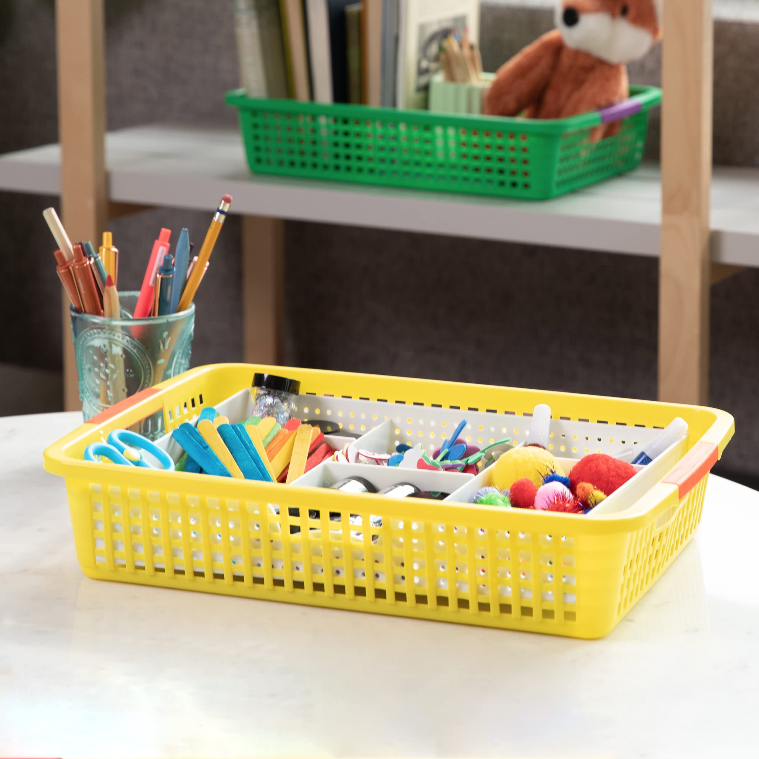 PREXTEX Classroom Storage Baskets for Papers, Crayons, Pencils, and Toy - Storage Plastic Baskets - Pack of 6