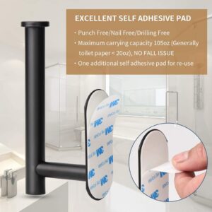 LAYUKI Toilet Paper Holder,Adhesive,Matt Black,Wall Mount,Toilet Paper Roll Holder,no Drilling,Bathroom/Rv/Washroom, SUS 304 Stainless Steel, Rustproof (Black, 1 Piece)