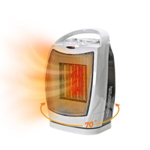 comfort zone oscillating indoor space heater, portable, ceramic, electric, energy-efficient, adjustable thermostat, tip-over switch, overheat protection, ideal for home, bedroom, office, 1500w, cz449e