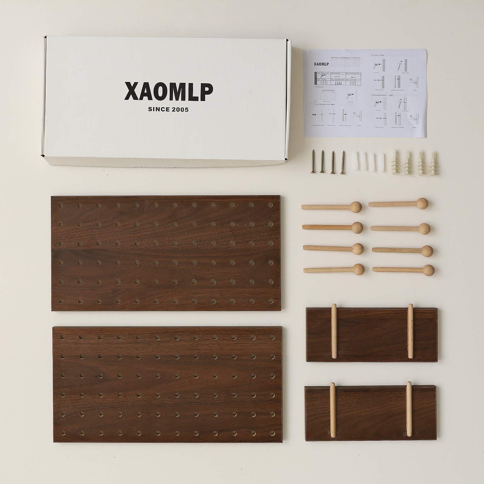 XAOMLP Wooden Pegboard Modular Display Organization Storage Wall Hooks Shelf(Color：Walnut)