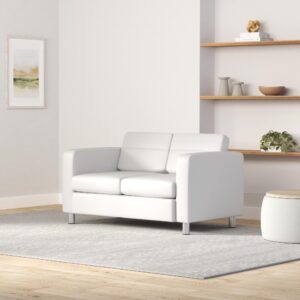 Office Star Pacific Loveseat with Padded Box Spring Seats and Silver Finish Legs, Dillon Snow Faux Leather