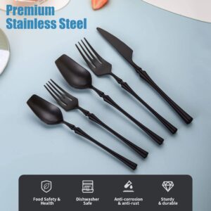 Lemeya 20-Piece Matte Black Silverware Set for 4,Modern 18/10 Stainless Steel Flatware Set,Unique Rustic Cutlery Utensils Set,Spoon and Fork Set for Home, Restaurant,Mirror Polished,Dishwasher Safe