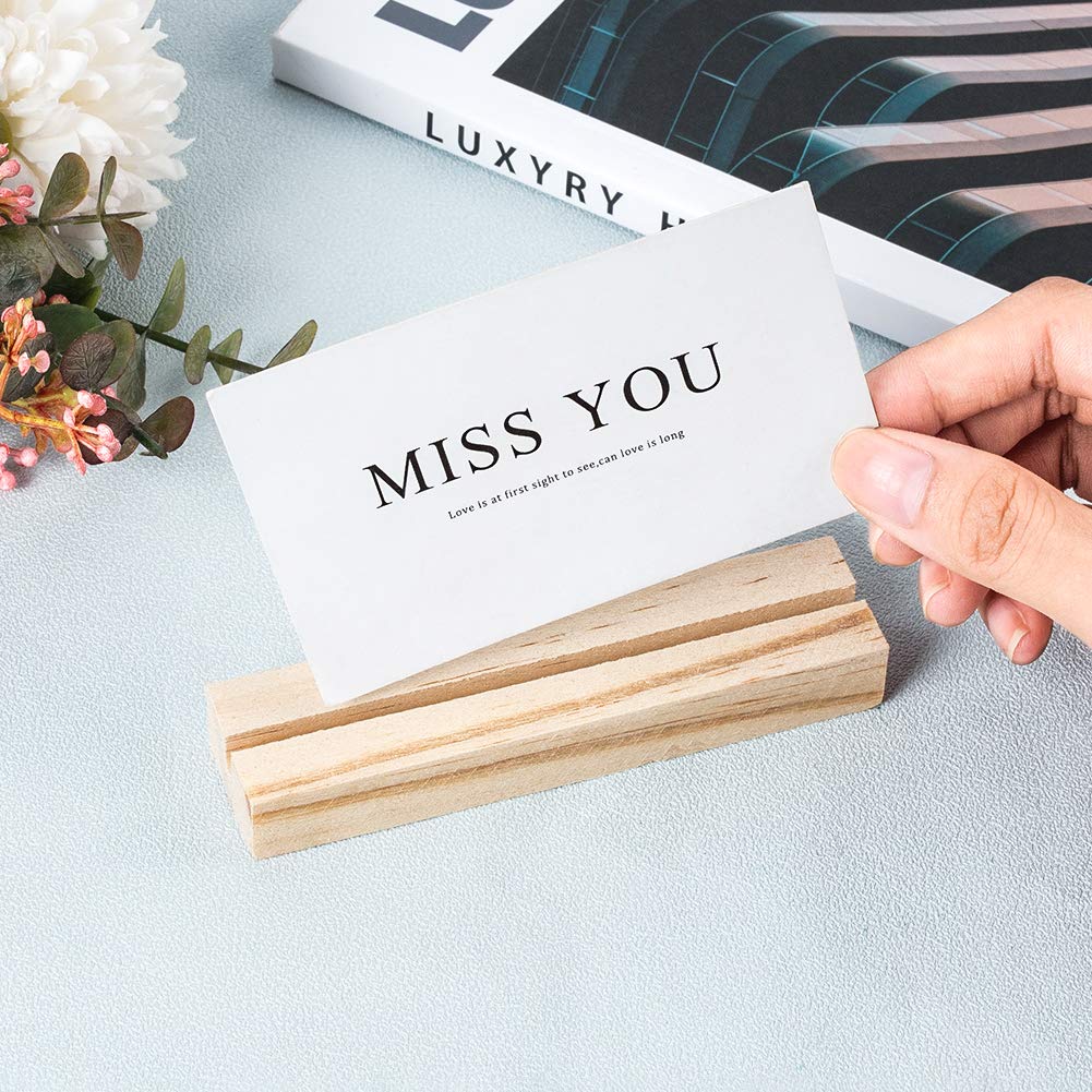 OLYCRAFT 20pcs Wood Place Card Holders 3.5mm Slot Wood Sign Holders Table Number Stand Table Number Holders for Wedding Party Events Decoration Double Side Display Mini Blackboard - 3.9x0.9x0.5 inch