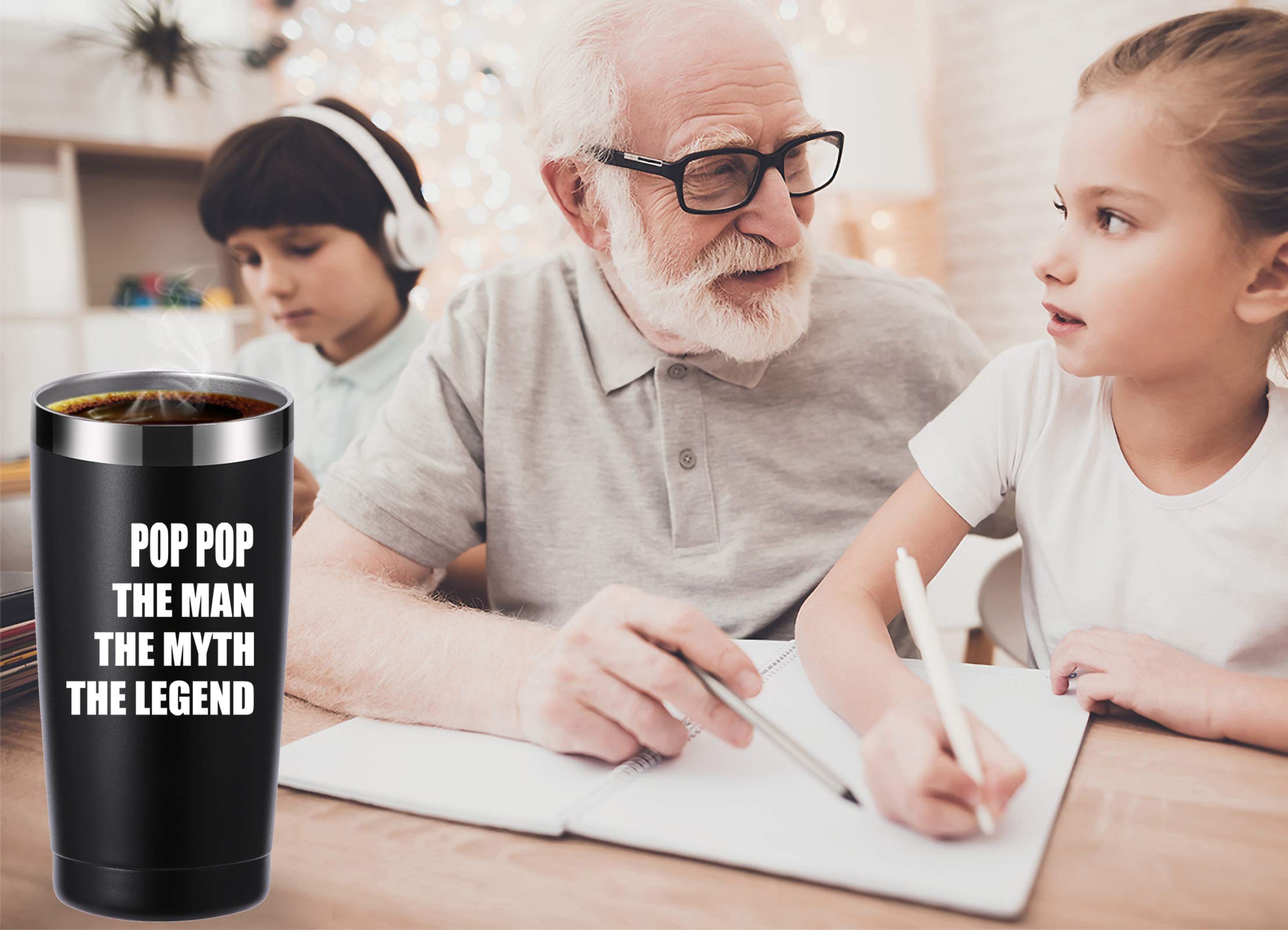 momocici Pop Pop The Man The Myth The Legend 20 OZ Tumbler.Grandpa Gifts.Birthday Gifts,Christmas Gifts for Men,New Grandpa,Grandpa Again,Granddad,New Grandfather,Husband,Men Travel Mug(Black)