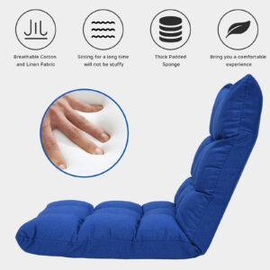 Giantex Adjustable Floor Gaming Sofa Chair 14-Position Cushioned Folding Lazy Recliner High Resilience Sponge, Breathable Cotton & Linen Fabric Sleeper Bed Couch Recliner with Removable Cover (Navy)