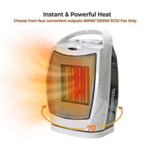 Comfort Zone Oscillating Indoor Space Heater, Portable, Ceramic, Electric, Energy-Efficient, Adjustable Thermostat, Tip-Over Switch, Overheat Protection, Ideal for Home, Bedroom, Office, 1500W, CZ449E