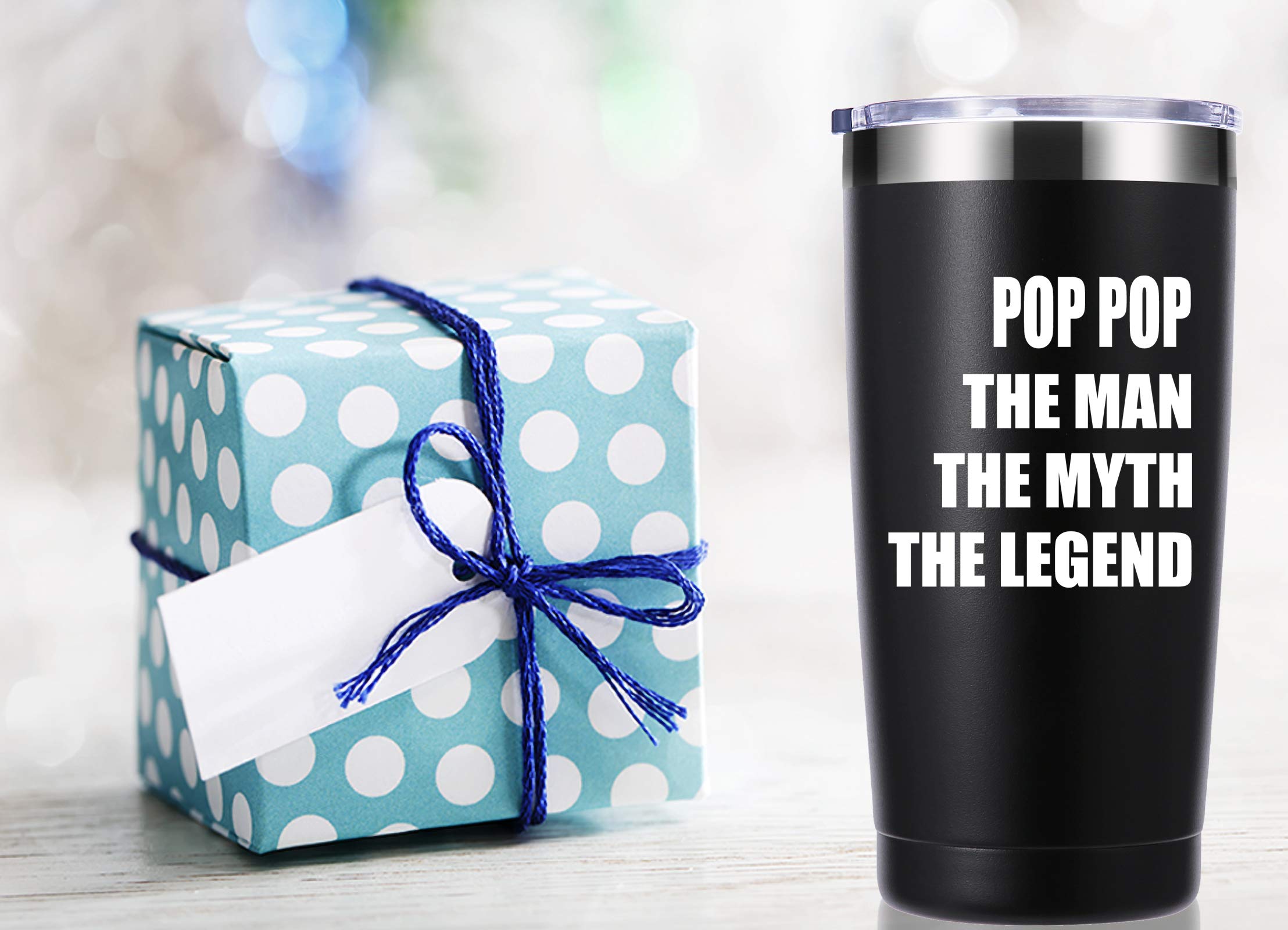 momocici Pop Pop The Man The Myth The Legend 20 OZ Tumbler.Grandpa Gifts.Birthday Gifts,Christmas Gifts for Men,New Grandpa,Grandpa Again,Granddad,New Grandfather,Husband,Men Travel Mug(Black)