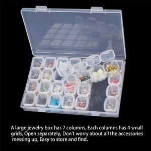 3 Pack 28 Grids Clear Plastic Organizer Box Plastic Jewelry Box Movable Dividers Earring Storage Containers Diamond Painting Storage Case for Cross Stitch Accessories, Nails, Sewing Supplies