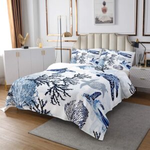 erosebridal turtle bedding set twin white blue sea hawaiian turtle coverlet set for kids,tortoise bedspreads ocean beach theme quilt underwater turtle print children bed set for summer winter