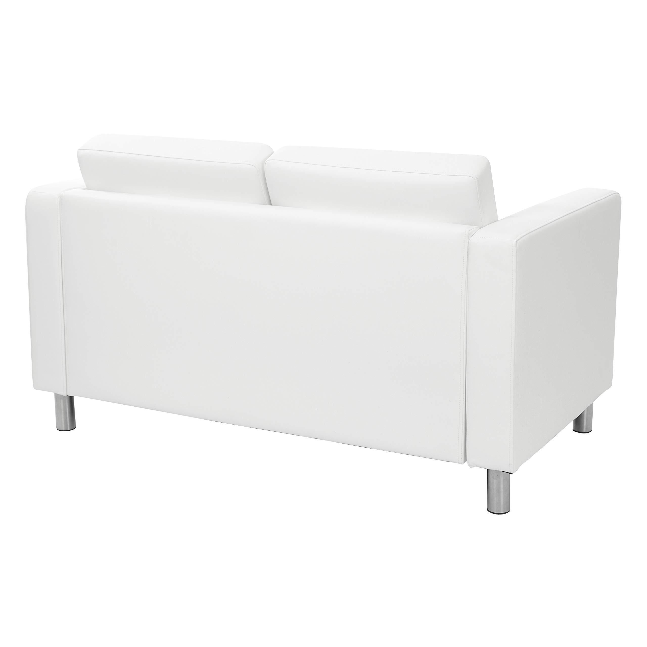 Office Star Pacific Loveseat with Padded Box Spring Seats and Silver Finish Legs, Dillon Snow Faux Leather