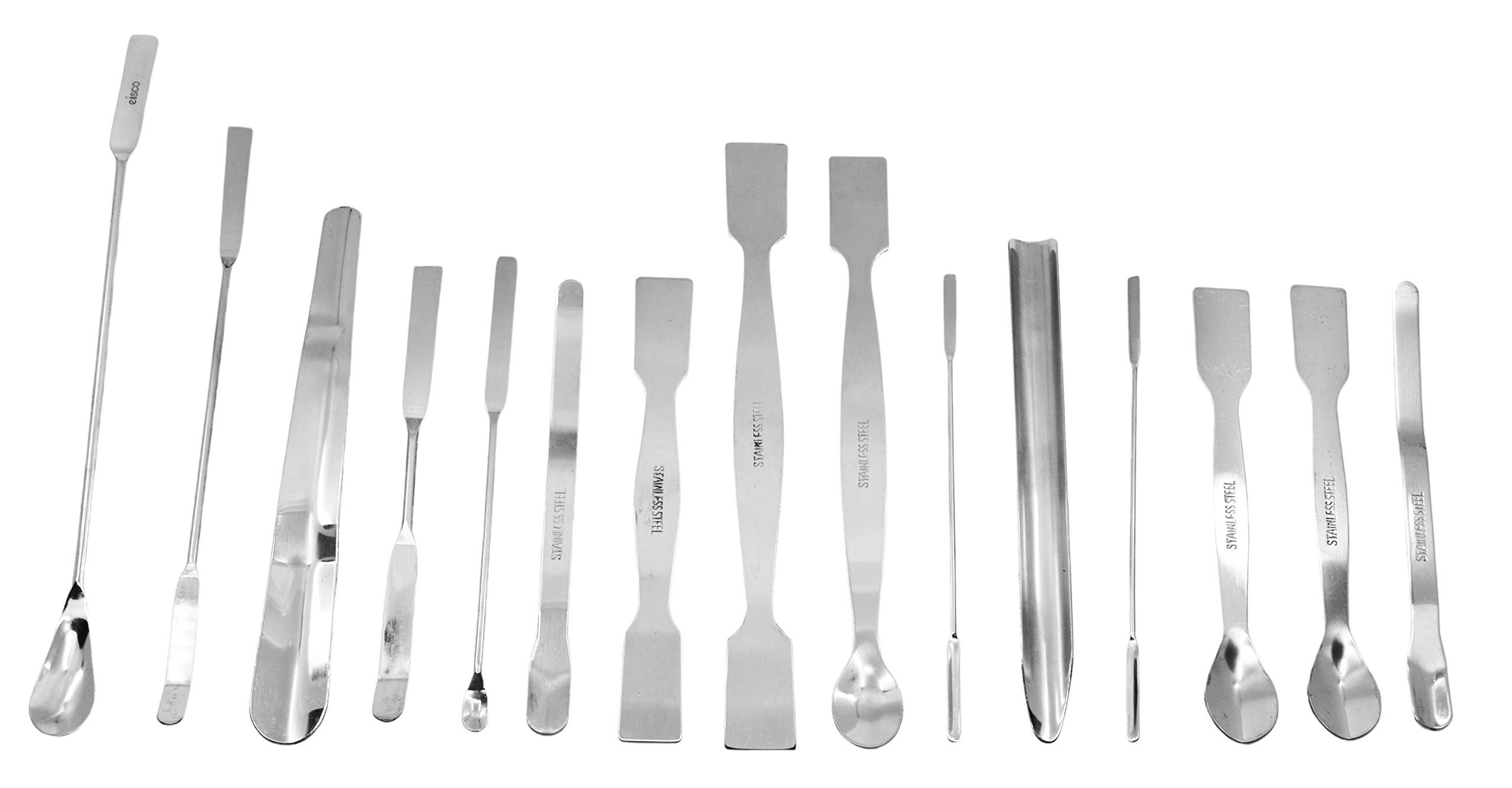 EISCO 15 Piece Scoop & Spatula Set - Assortment - For Use In A Variety Of Lab Applications - Stainless Steel