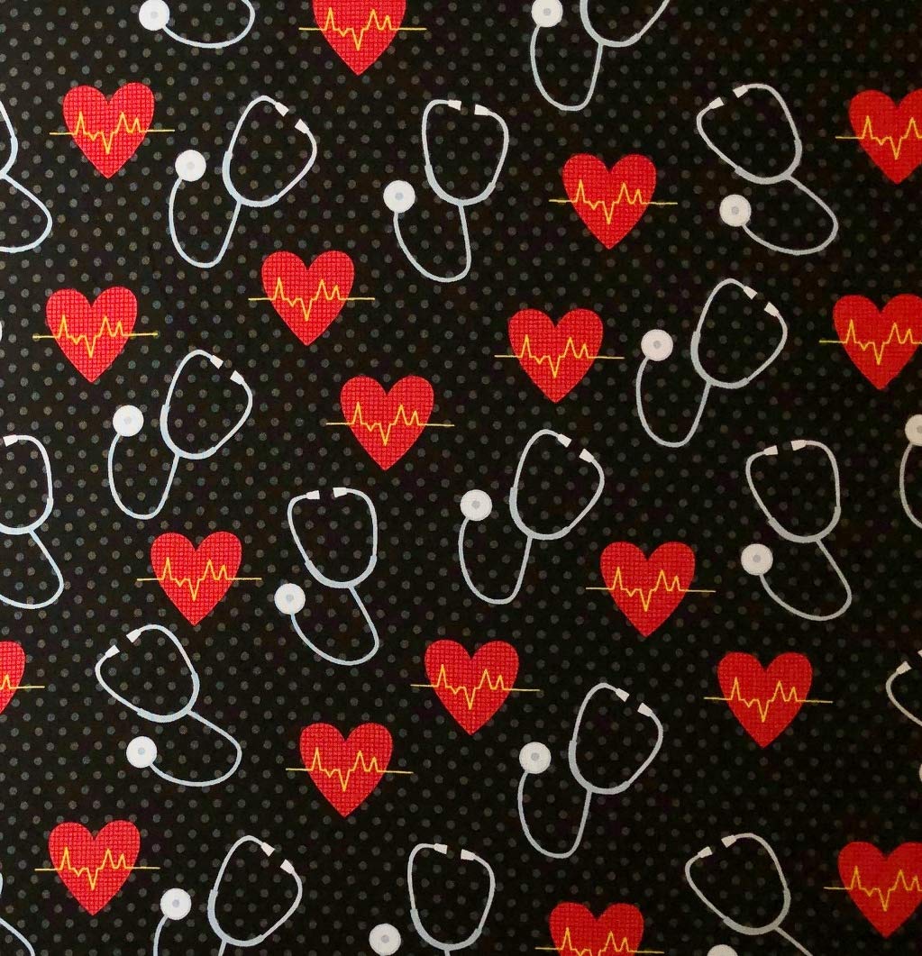 1/2 Yard - Doctors Nursing Stethoscopes & Heart Beats Cotton Fabric (Great for Quilting, Sewing, Craft Projects, Throw Pillows & More) 1/2 Yard x 44"