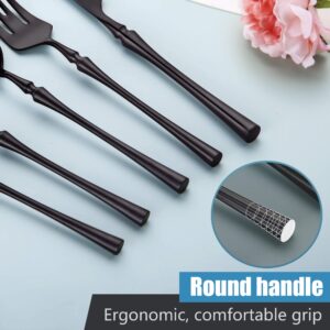 Lemeya 20-Piece Matte Black Silverware Set for 4,Modern 18/10 Stainless Steel Flatware Set,Unique Rustic Cutlery Utensils Set,Spoon and Fork Set for Home, Restaurant,Mirror Polished,Dishwasher Safe