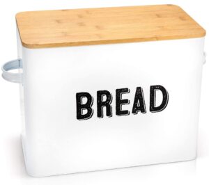 granrosi large white bread box for kitchen countertop, bread storage container, breadbox, bread container, bread boxes, bread keeper, bread holder - farmhouse bread box with bamboo wooden lid - white