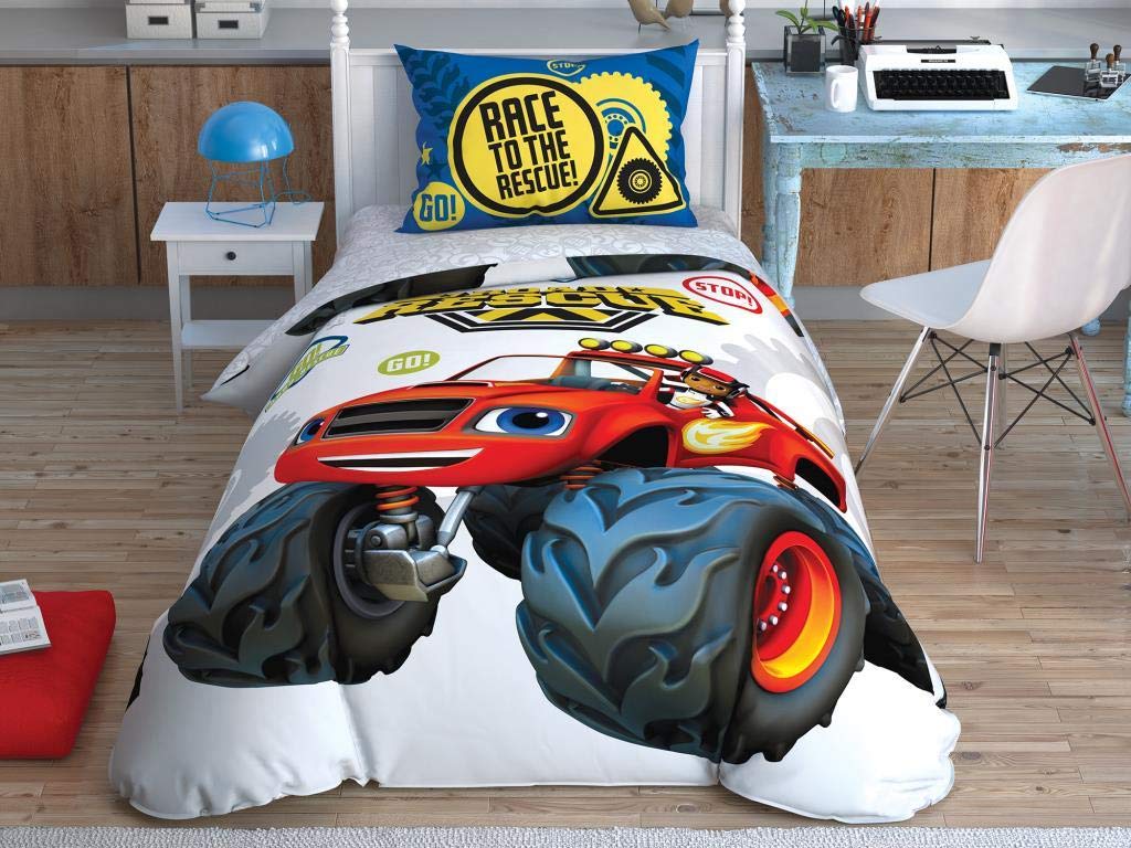 Licensed 100% Cotton 3 Pcs Twin/Single Size Duvet Cover Set Blaze Road Rescue (No Comforter)