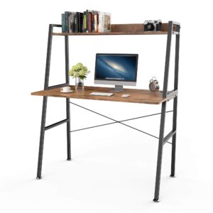 eureka ergonomic computer desk with hutch, 43" ladder desk with storage shelves for home office pc writing table, space saving rustic brown