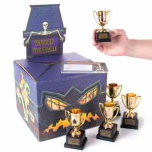 halloween costume contest party bundle - includes ballot box, 50 ballot voting cards & 5 gold trophies - fun game, decoration & party supplies for home, work, school & bar costume parties decor