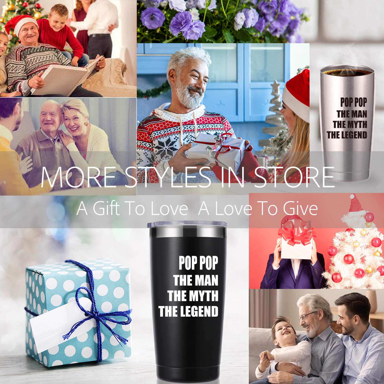 momocici Pop Pop The Man The Myth The Legend 20 OZ Tumbler.Grandpa Gifts.Birthday Gifts,Christmas Gifts for Men,New Grandpa,Grandpa Again,Granddad,New Grandfather,Husband,Men Travel Mug(Black)