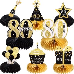 8 pieces 80th birthday table decorations for men and women, happy 80th honeycomb centerpieces black golden 1943 aged birthday party decorations tables toppers for 80 years party supplies