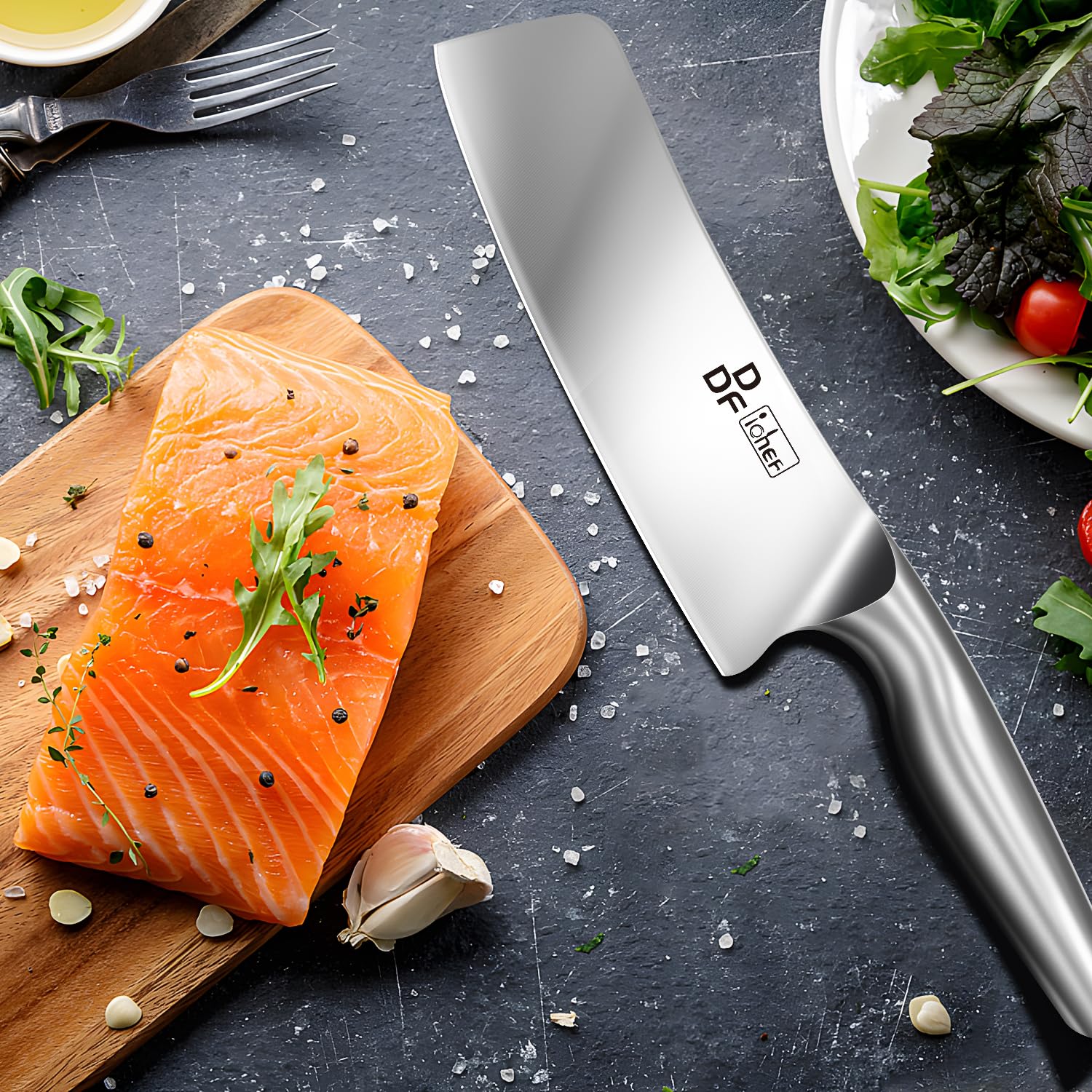 DDF iohEF Nakiri Kitchen Knife, Chef's Knife In Japanese Stainless Steel Professional Cooking Knife, Non-slip Ultra Sharp Knife with Ergonomic Handle