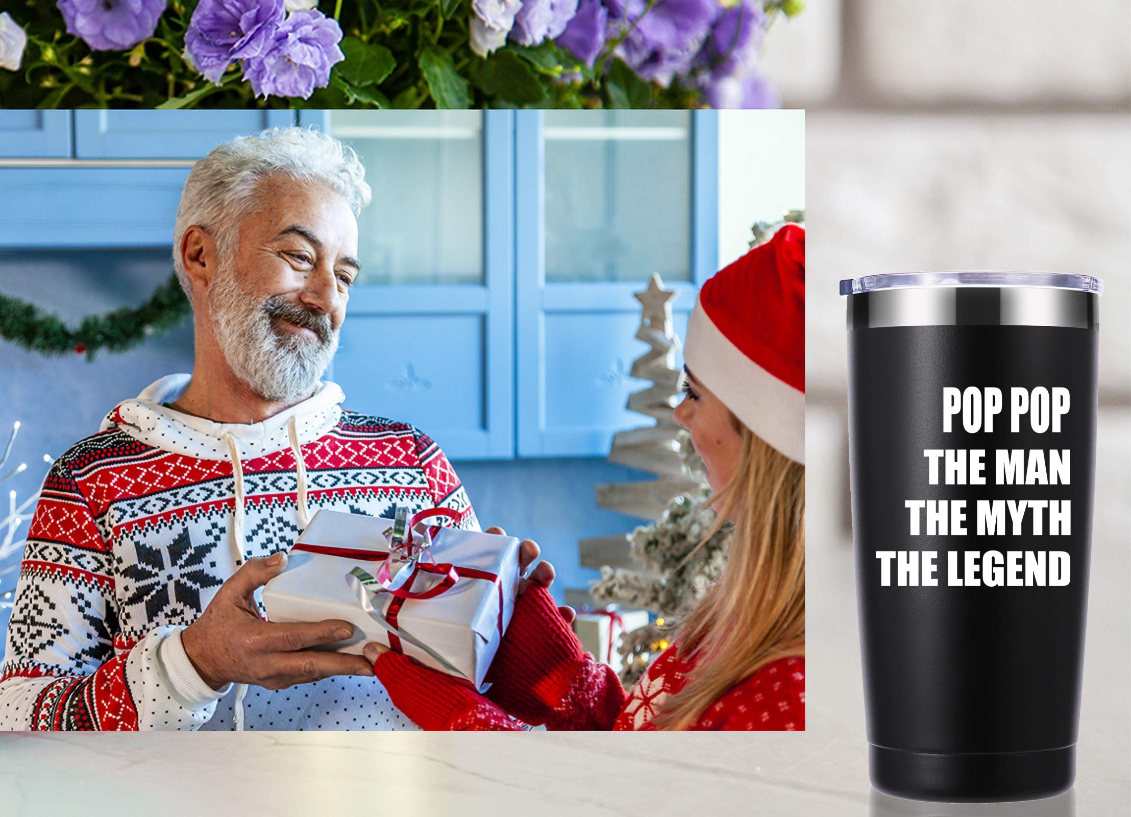 momocici Pop Pop The Man The Myth The Legend 20 OZ Tumbler.Grandpa Gifts.Birthday Gifts,Christmas Gifts for Men,New Grandpa,Grandpa Again,Granddad,New Grandfather,Husband,Men Travel Mug(Black)