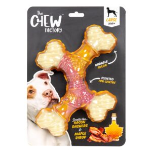 dog toy, tough nylon cross bone toy, durable tpr bacon & maple syrup scented dental chew toy for medium large breed dogs