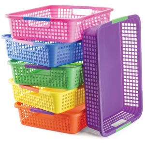 prextex classroom storage baskets for papers, crayons, pencils, and toy - storage plastic baskets - pack of 6