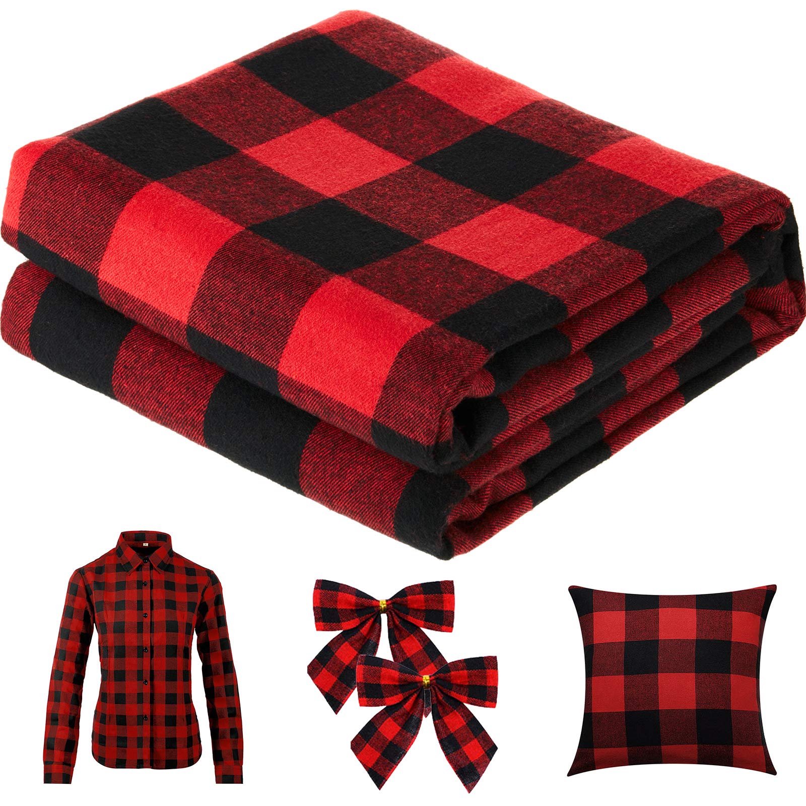 57 x 157.5 Inch Buffalo Plaid Fabrics Gingham Fabric Buffalo Check Quilting Fabric Bundles for Sewing DIY Home Farmhouse Party Festival Holiday Decorations (Red and Black)