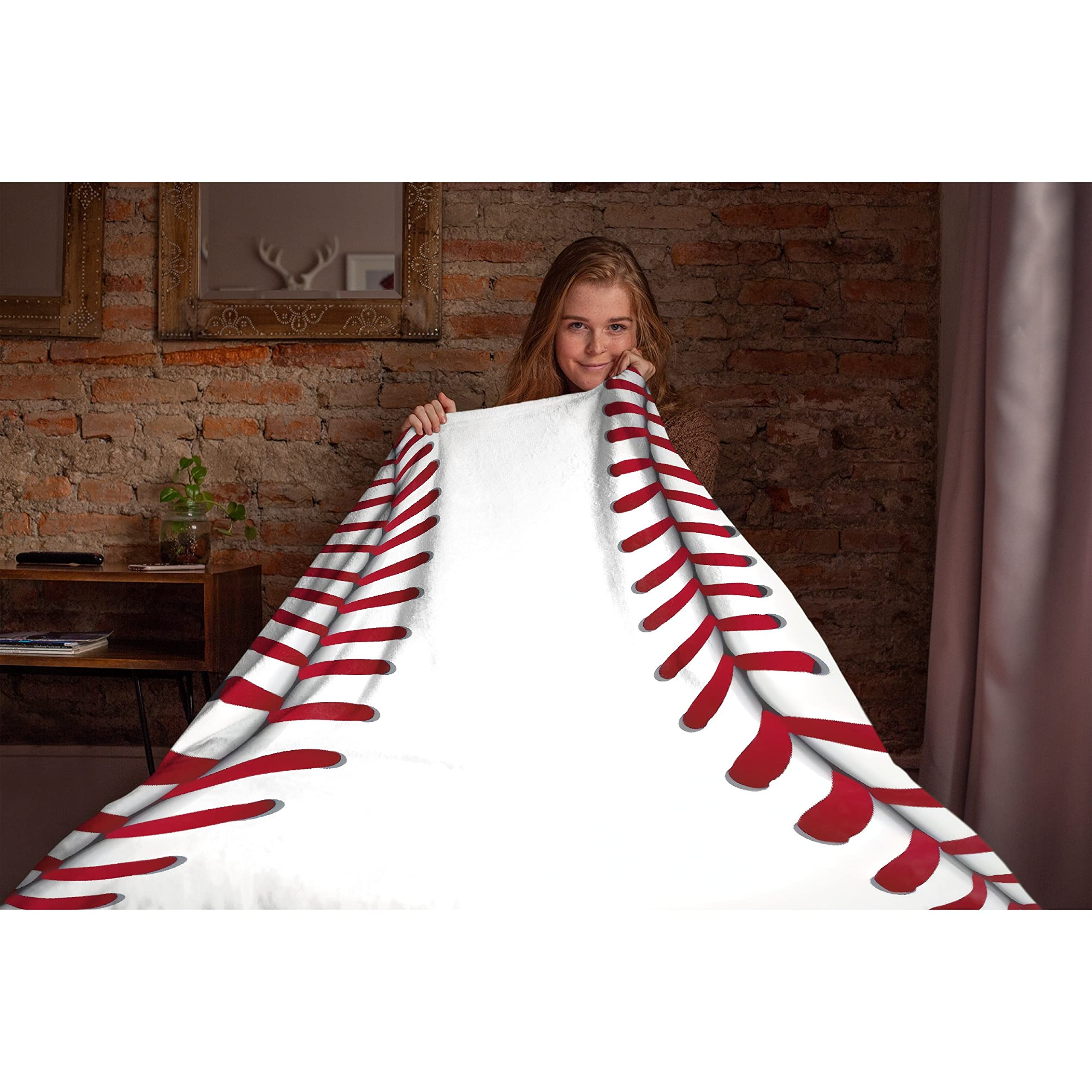 Pindola Cute Baseball Texture Throw Blanket Warm Lightweight Soft Cozy Warm Home Decoration 50"x40" for Child