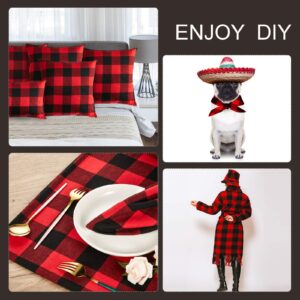 57 x 157.5 Inch Buffalo Plaid Fabrics Gingham Fabric Buffalo Check Quilting Fabric Bundles for Sewing DIY Home Farmhouse Party Festival Holiday Decorations (Red and Black)