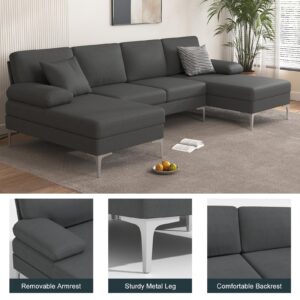 VERYKE Modern U Shape Sectional Sofa Couch, 110'' Linen Fabric Sectional Couch Sofa, Upholstered Sofa Bed with Metal Legs for Living Room, Home Office