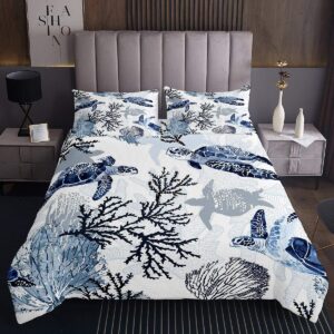 Erosebridal Turtle Bedding Set Twin White Blue Sea Hawaiian Turtle Coverlet Set for Kids,Tortoise Bedspreads Ocean Beach Theme Quilt Underwater Turtle Print Children Bed Set for Summer Winter