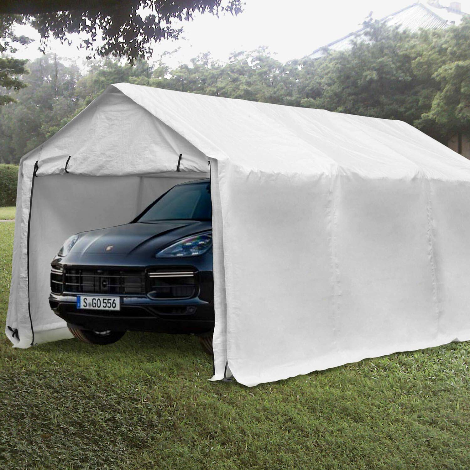 PUPZO Outdoor Patio 10x17 FT Heavy Duty Carport Car Canopy Garage Shelters 8 Steel Legs Waterproof Anti-Exposure White