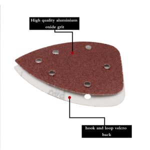 Mouse Detail Sander Sandpaper, 40 PCS Palm Mouse Sander Pads, Assorted 6 Holes Hook and Loop Triangle Sandpaper (40/60/80/120/180/240/320/400 Grit)- 5 PCS for Each Grit by SANJIAN