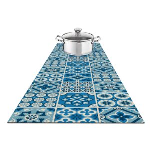 fennoma hotrun 2 in 1 heat resistant trivet & table runner, 47 inches long trivet for hot pots and pans, handles heat up to 356f, anti slip, waterproof, ideal for kitchen countertopst (floral blue)