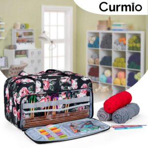 CURMIO Yarn Storage Bag, Knitting Tote Bag For Crochet Hooks, Knitting Project and Accessories, Ideal for Crochet Beginners and Knitting Lovers, Bag Only, Black Flower