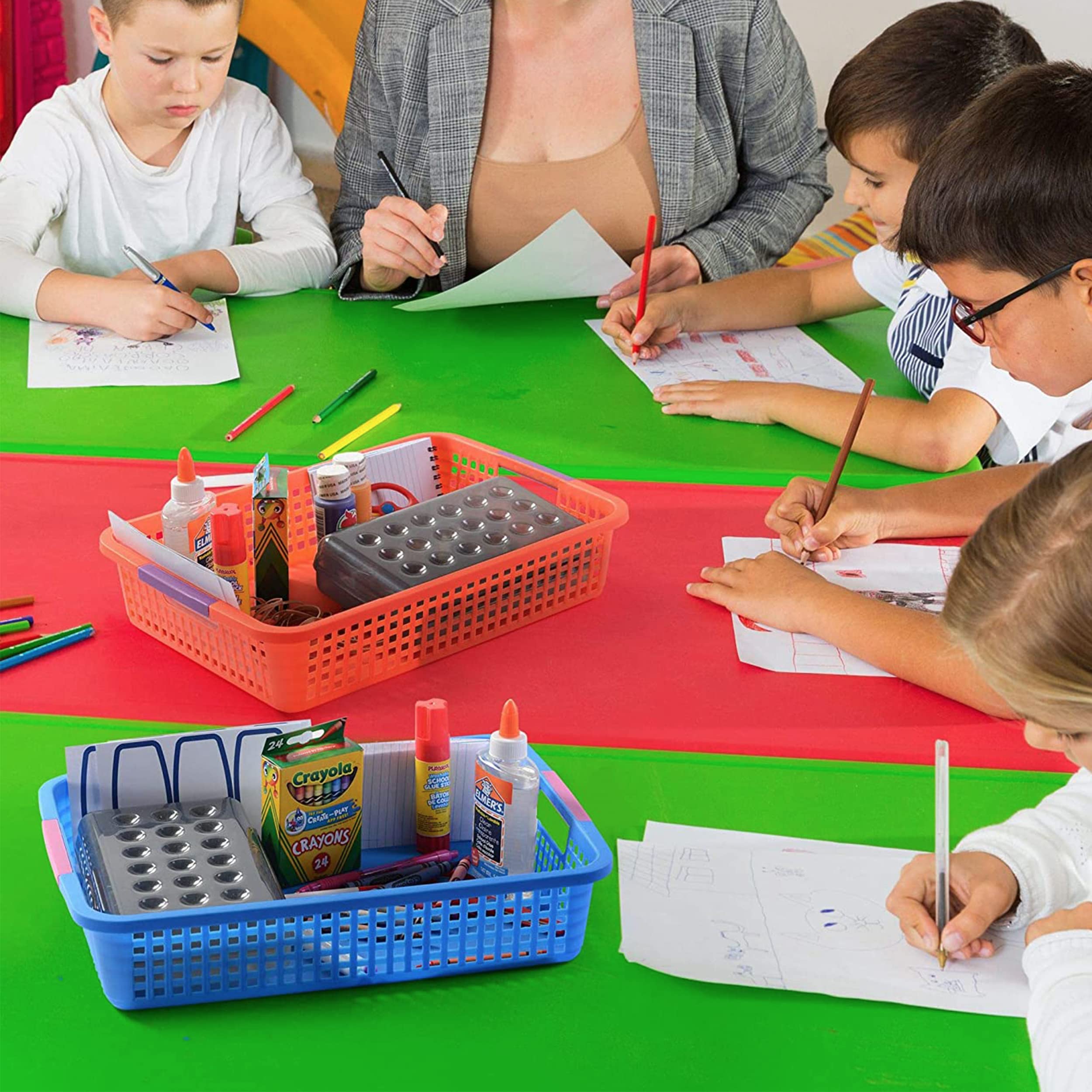 PREXTEX Classroom Storage Baskets for Papers, Crayons, Pencils, and Toy - Storage Plastic Baskets - Pack of 6