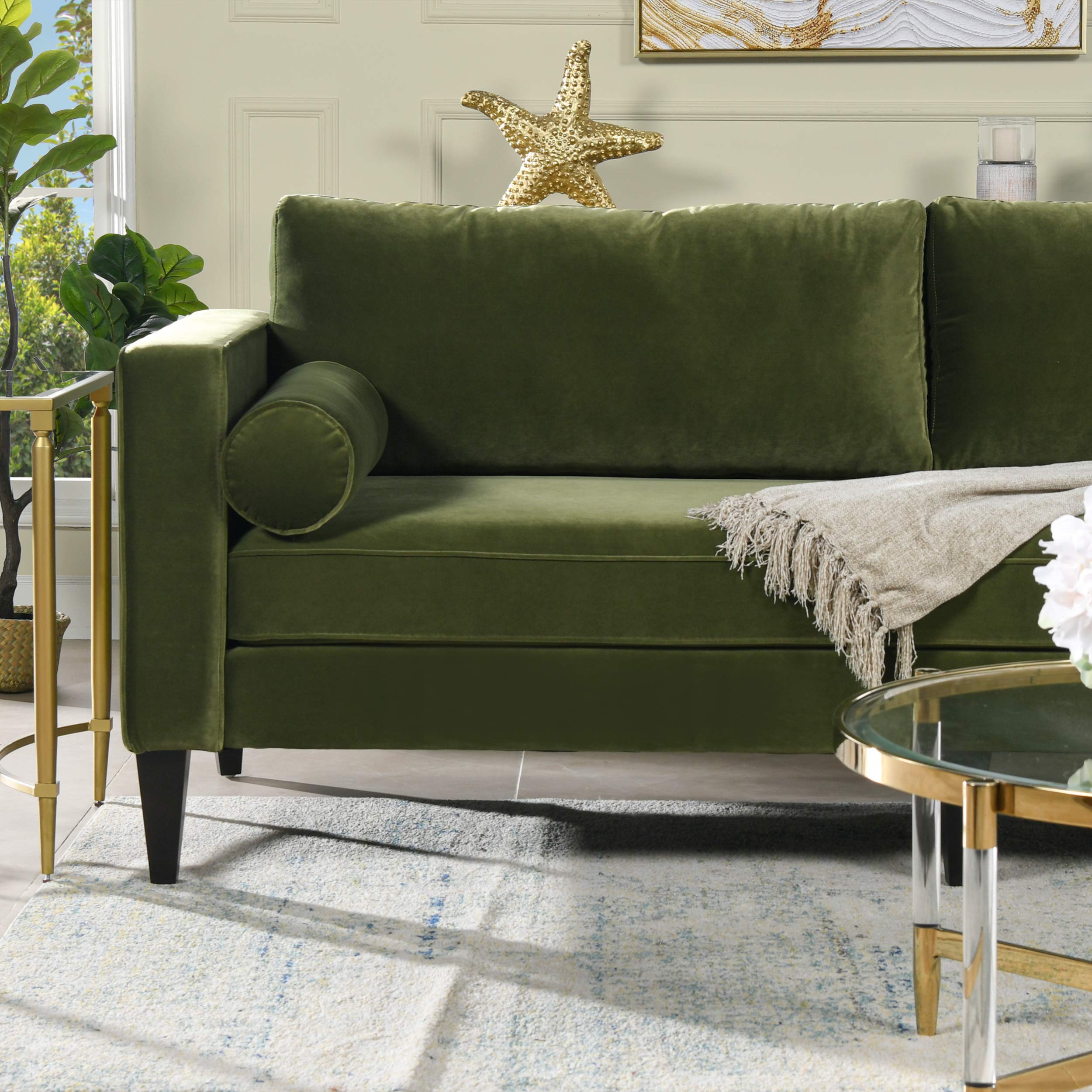 Jennifer Taylor Home Romana 84" Mid-Century Modern Sofa, Olive Green Performance Velvet